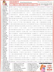 Giant Mothers Day Word Search Puzzle Activity, Thakful For Mum ...