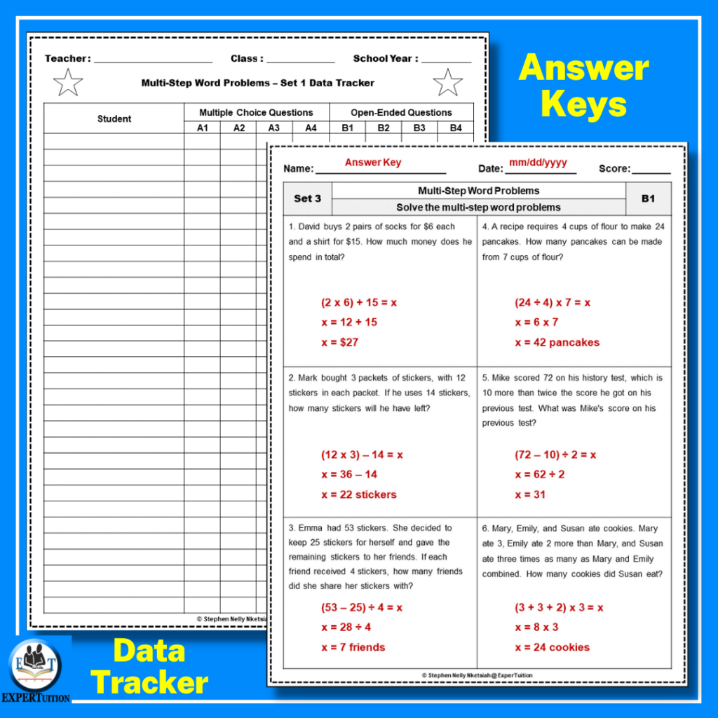 Multi-Step Word Problems Worksheets Bundle | All Operations | Made By ...