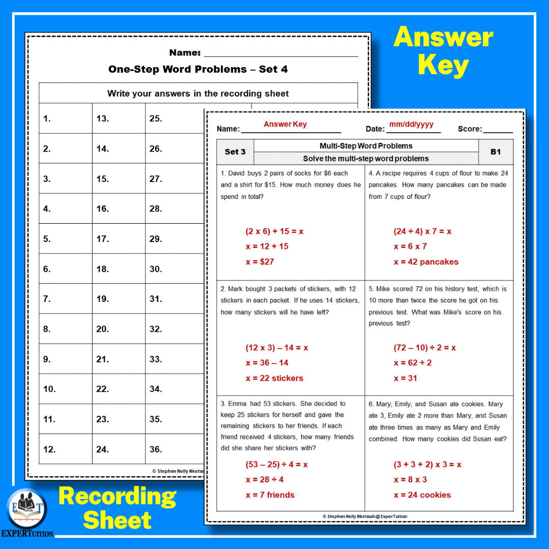 One-step and Multi-step Word Problems Worksheets and Task Cards Mega ...