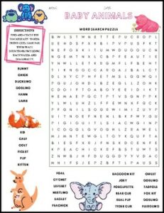 Spring Baby animals word search Puzzle worksheet Spring-themed activity ...