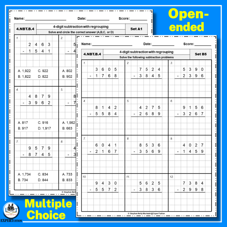 4-Digit Subtraction With Regrouping Worksheets | Differentiated, Graph ...