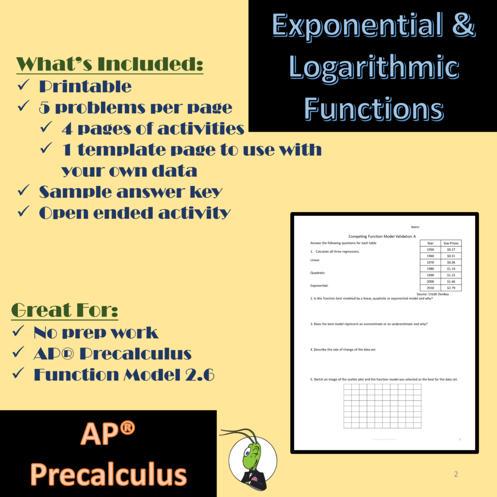 Competing Function Model Validation AP® Precalculus 2.6 Worksheet ...