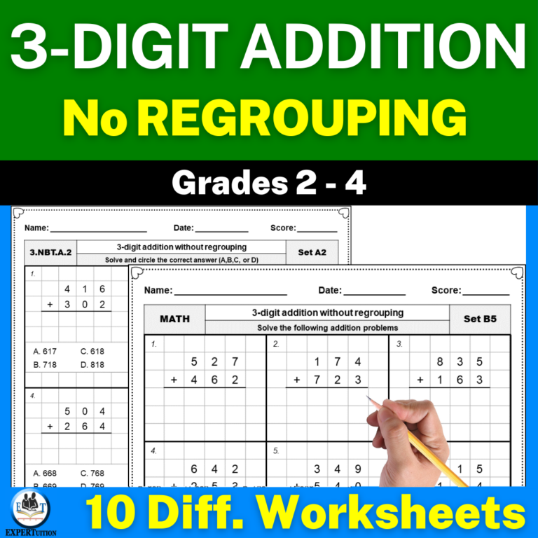 3-Digit Addition Without Regrouping Worksheets | Differentiated, Graph ...