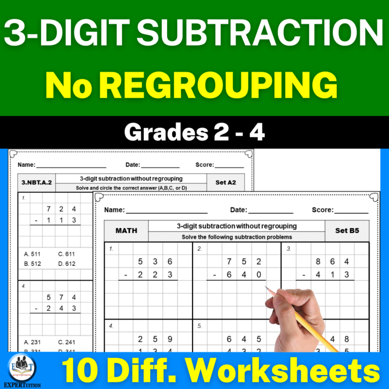 3-Digit Subtraction Without Regrouping Worksheets | Differentiated ...