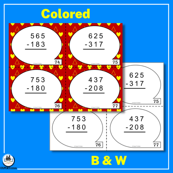 3-Digit Subtraction With Regrouping Task Cards | Multiple Choice & Open ...