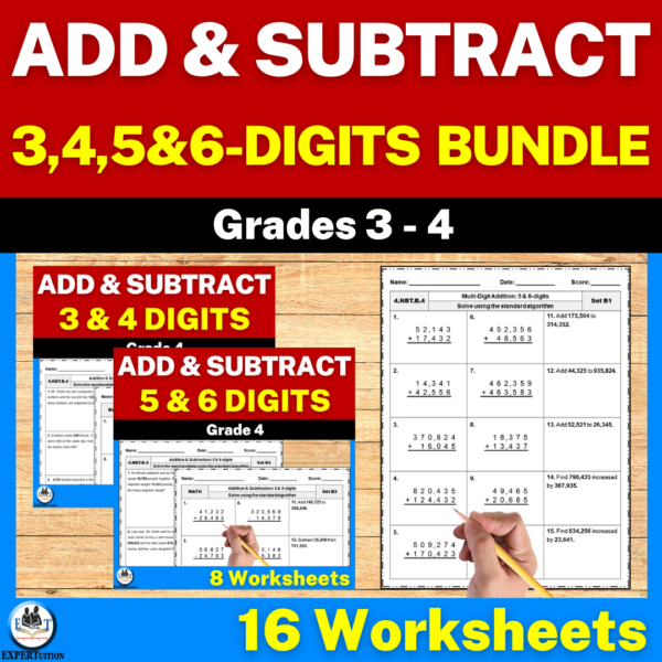 Addition & Subtraction With & Without Regrouping Worksheets | 3 4 5 & 6 ...