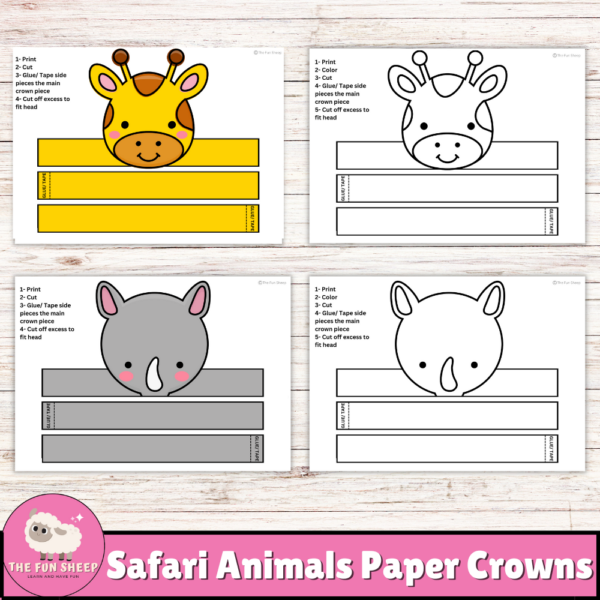 Safari Animals Paper Crowns | African Animals Hats Coloring Craft ...