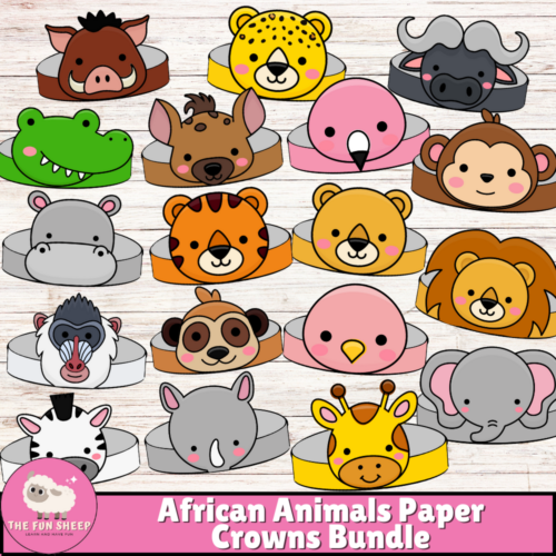 African Animals Paper Crowns Bundle | Safari Animal Hats Set - Craft ...