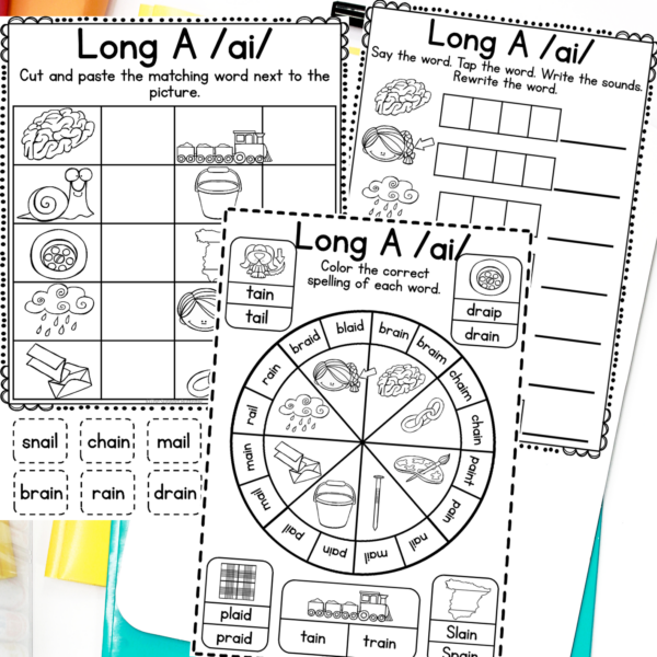 Long A Worksheets and Activities | Vowel Teams | AI AY A-E - Made By ...
