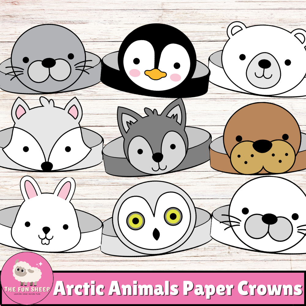 Arctic Animals Paper Crowns | Animal Hats Set - Craft Coloring Activity ...