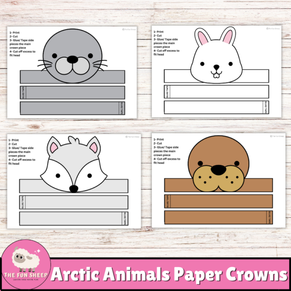 Arctic Animals Paper Crowns | Animal Hats Set - Craft Coloring Activity ...