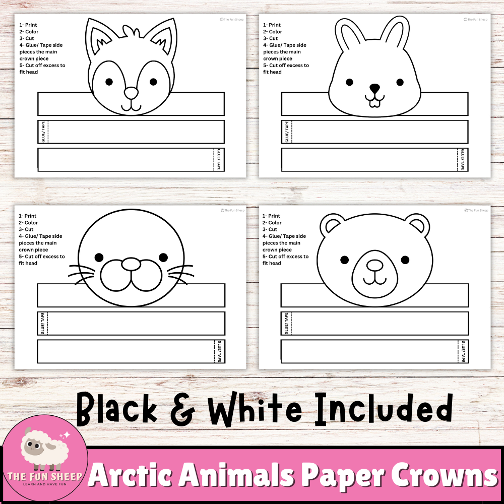 Arctic Animals Paper Crowns | Animal Hats Set - Craft Coloring Activity ...