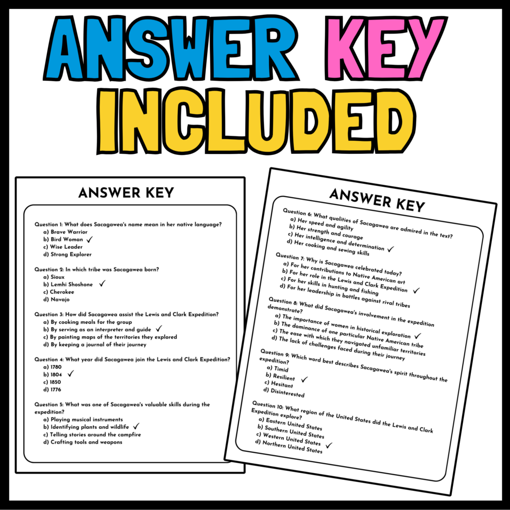 Sacagawea Reading Comprehension Passages and Questions | Native ...