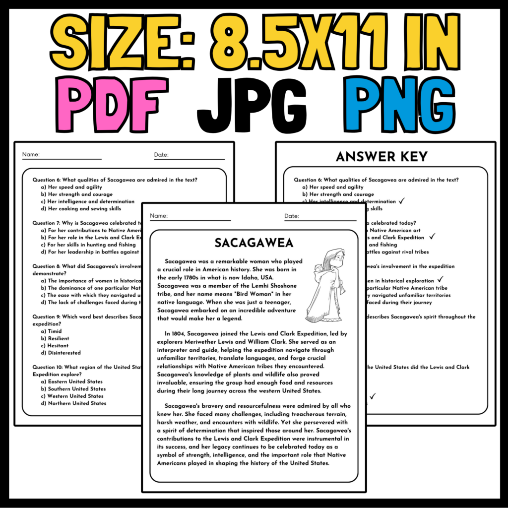 Sacagawea Reading Comprehension Passages and Questions | Native ...