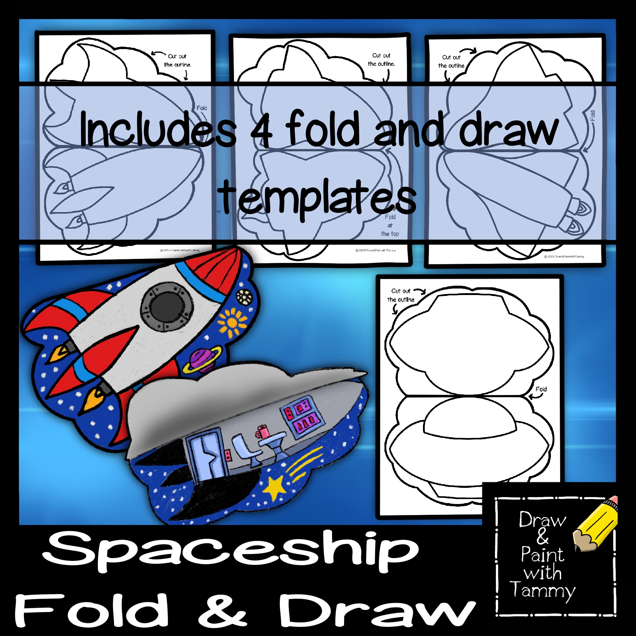Spaceship Fold and Draw Outer Space Printable Design Activity Art Sub ...