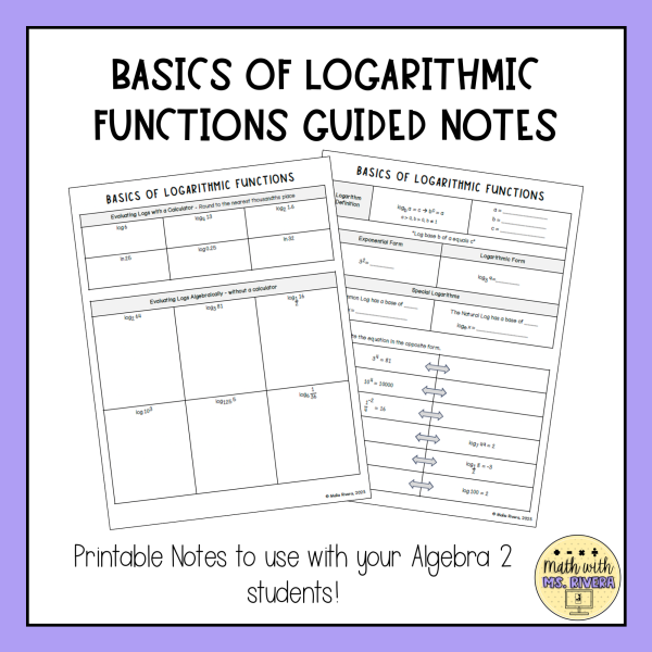 Logarithmic Function Basics Guided Notes for Algebra 2 - Made By Teachers
