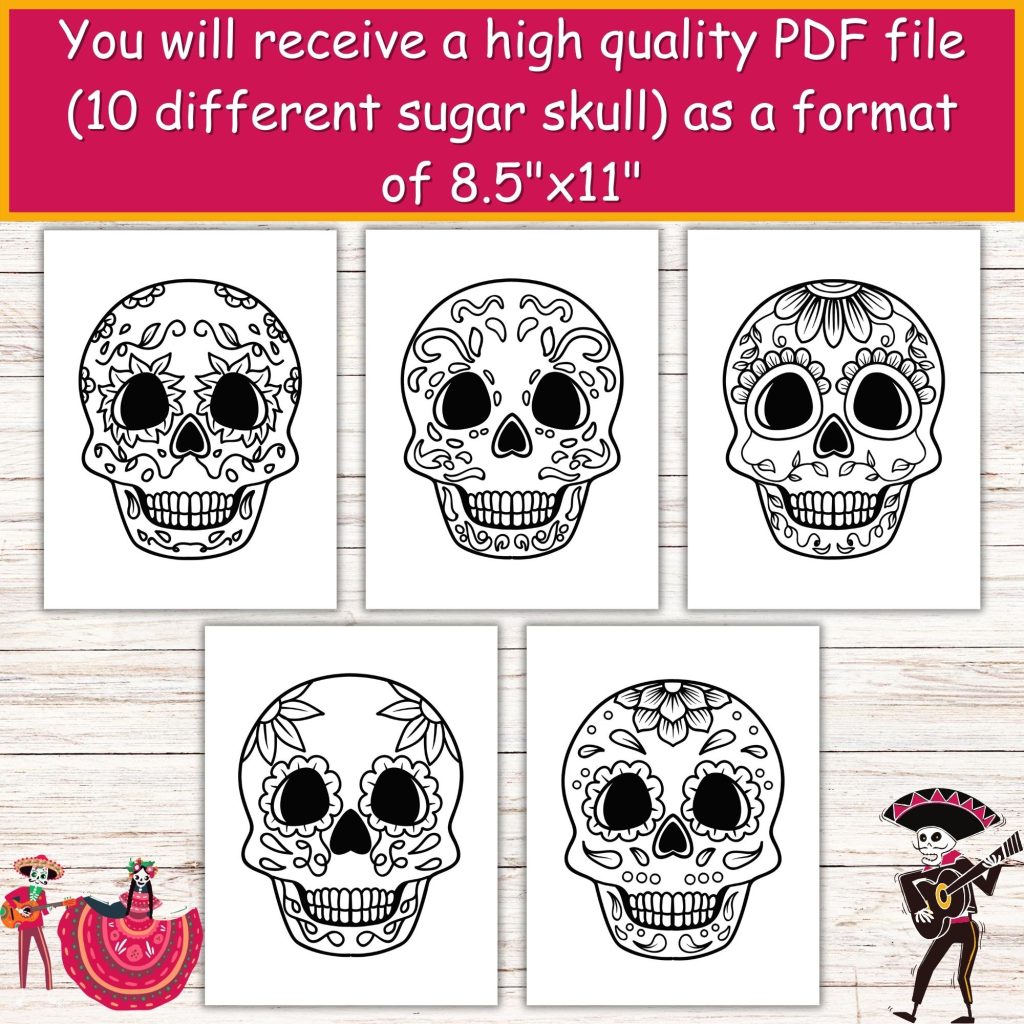 Coloring Mexican Sugar Skulls Day Of The Dead,Dia De Los Muertos Skull ...