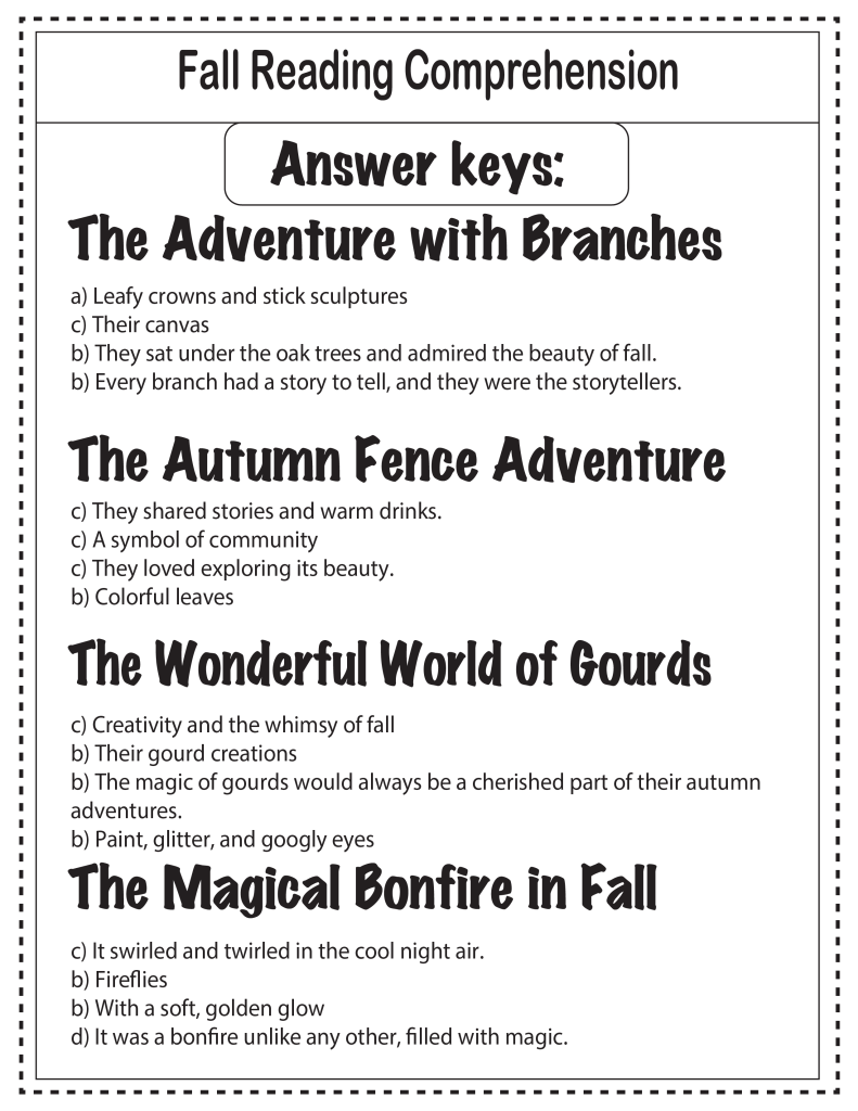 Fall Reading Comprehension Passages, Questions, and Quizzes - Autumn ...