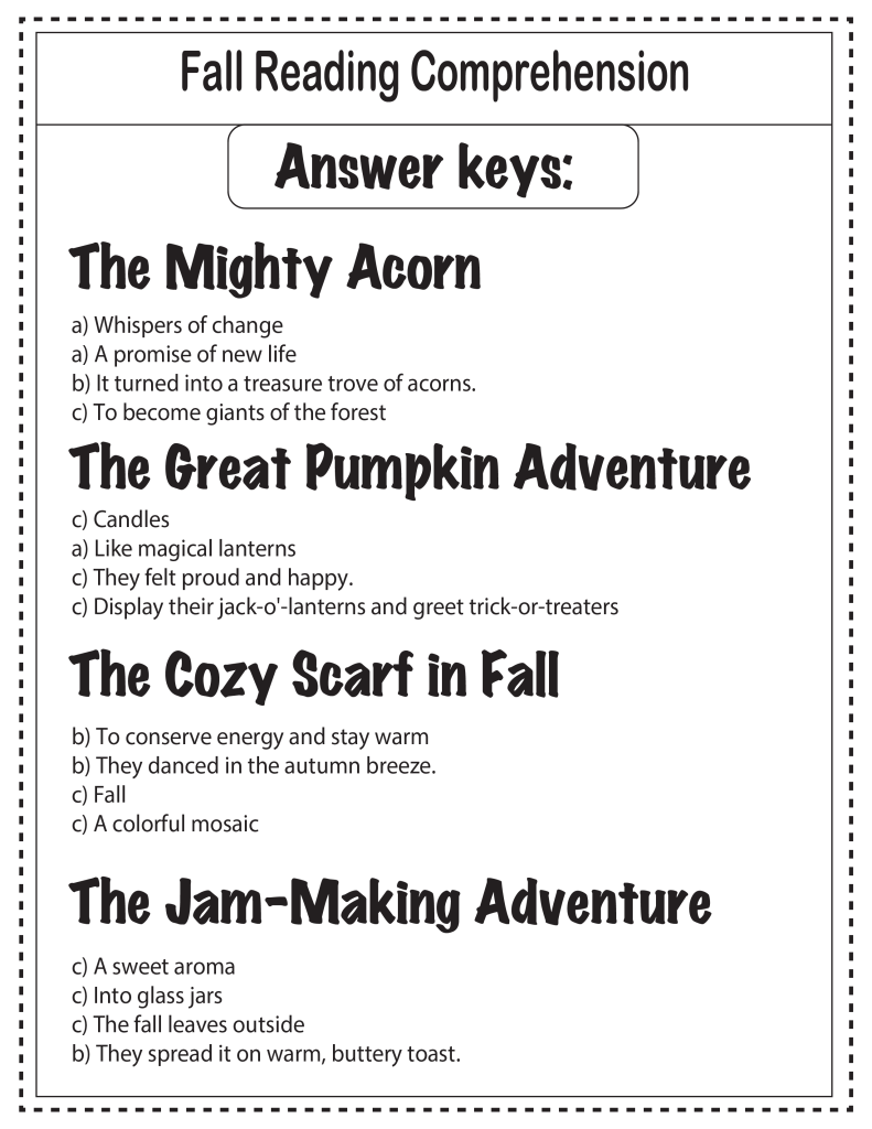 Fall Reading Comprehension Passages, Questions, and Quizzes - Autumn ...