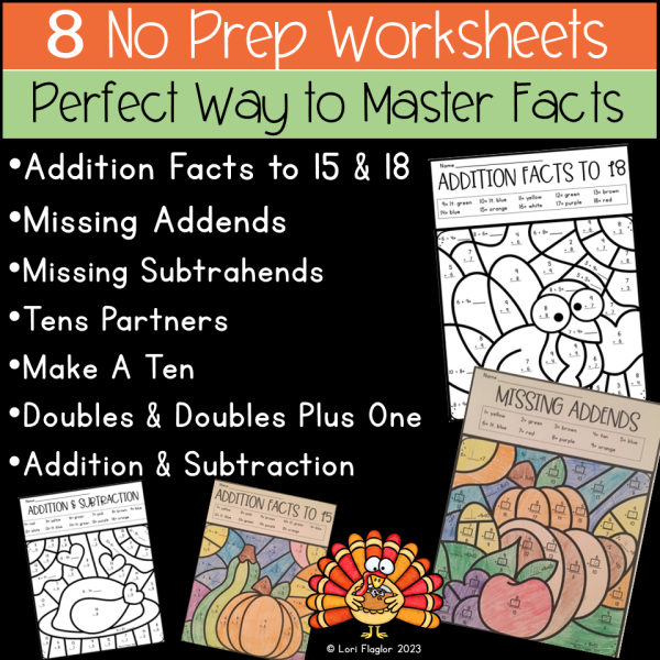 Thanksgiving Math Color By Number Addition and Subtraction - Made By ...