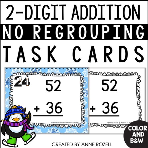 2 Digit Addition Without Regrouping Task Cards | Penguin Theme - Made ...
