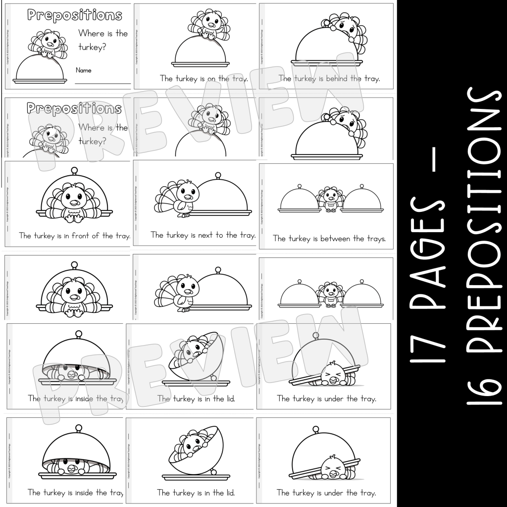 Turkey Prepositions Emergent Reader Reference Guide Turkey Emergent ...