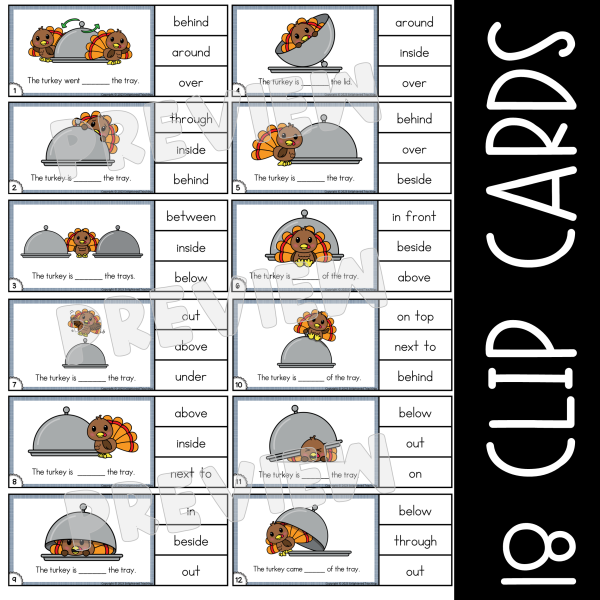 Turkey Preposition Clip Cards Turkey Positional Words Turkey Spatial ...