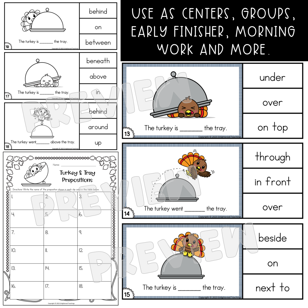 Turkey Prepositions BUNDLE Turkey Adapted Book, Clip Cards, Emergent ...