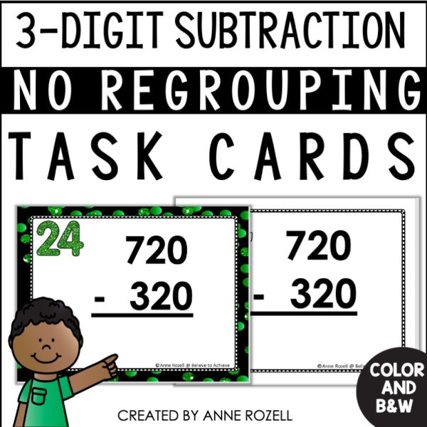3 Digit Subtraction Without Regrouping Task Cards | Green Theme | Made ...