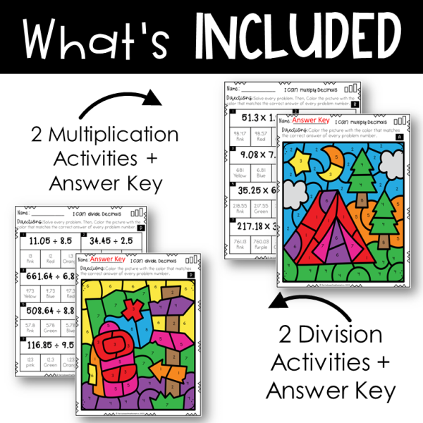 Multiplying and Dividing Decimals Worksheets Color by Numbers for 5th ...