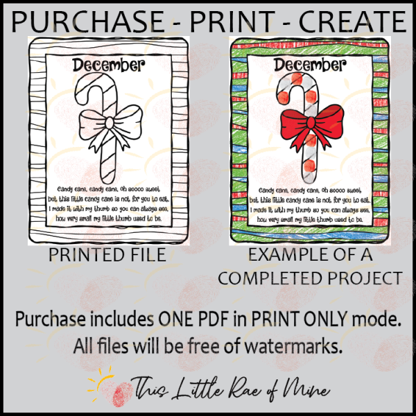December - candy cane - handprint Art - Keepsake - Printable - Memory ...