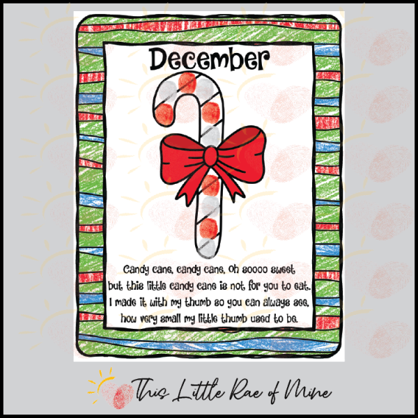December - candy cane - handprint Art - Keepsake - Printable - Memory ...