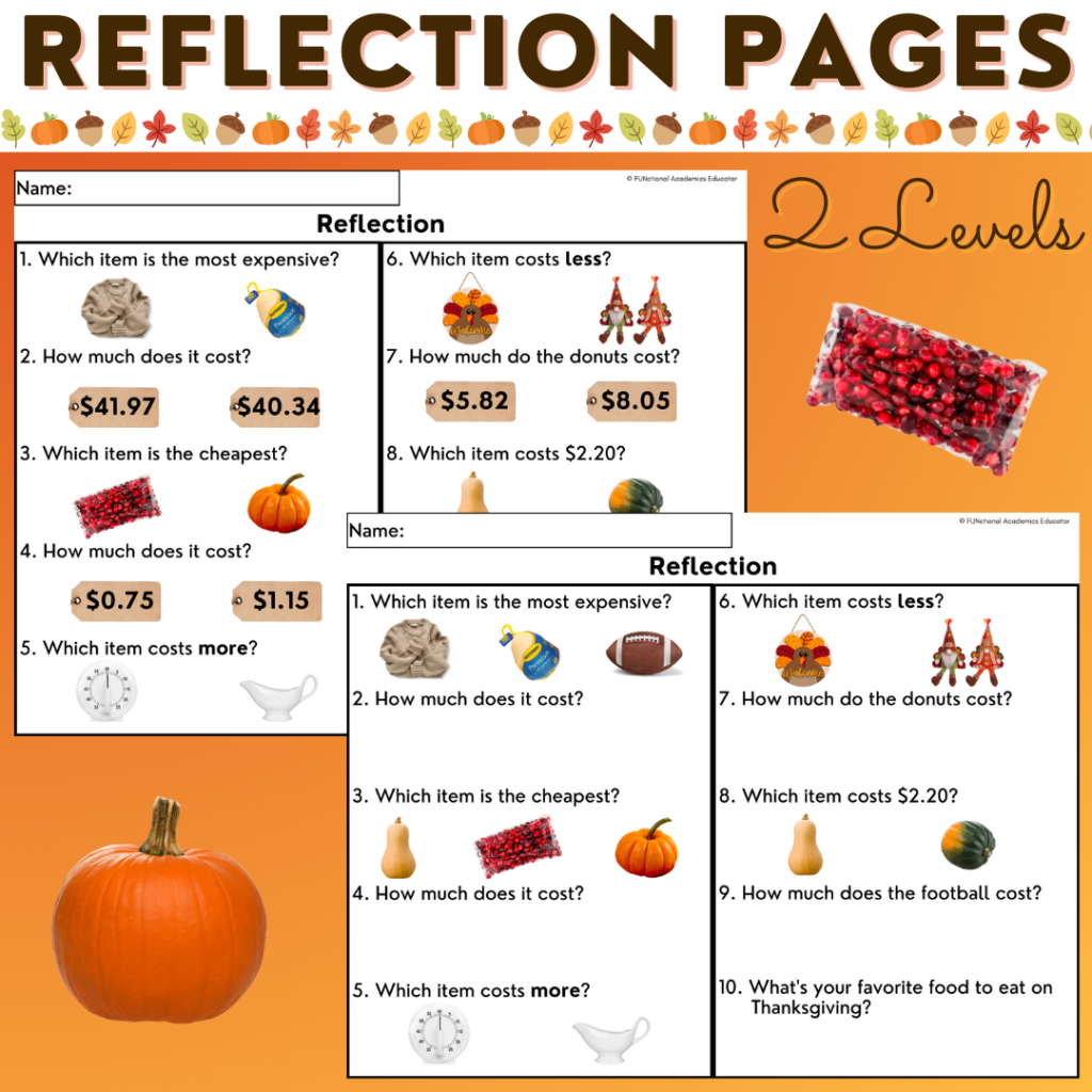 Thanksgiving Shopping Task Cards/ Worksheets - Money Math - Special ...