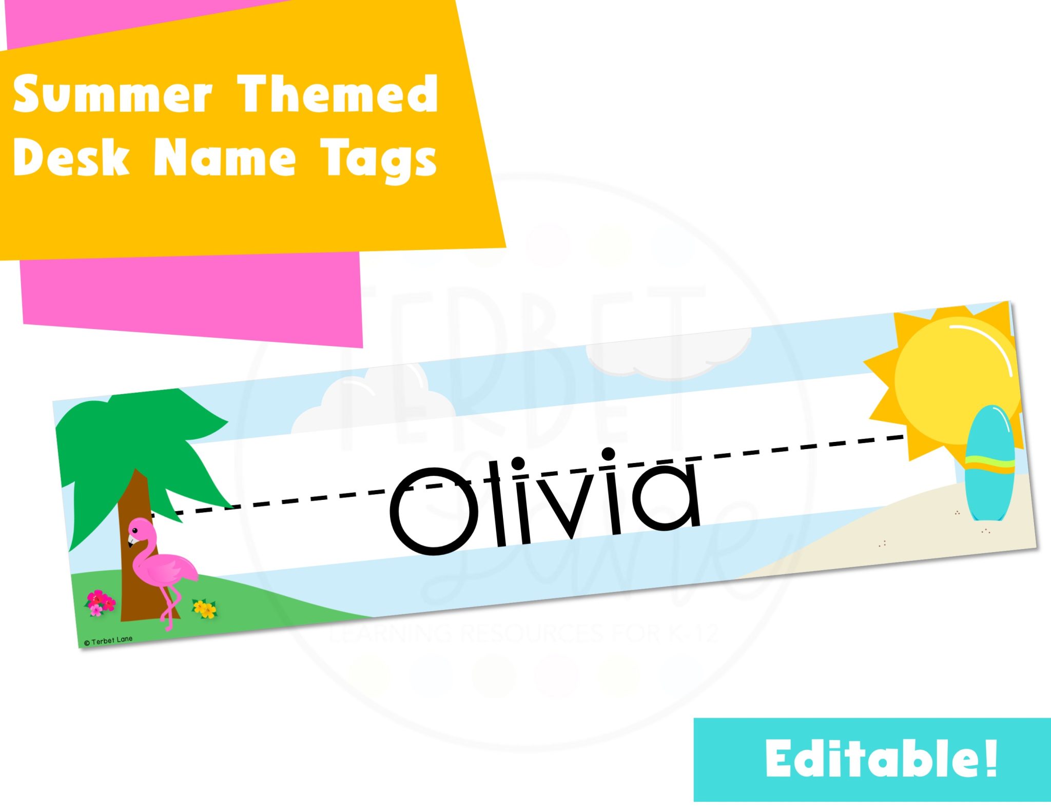 Summer Themed Editable Desk Name Tags - Made By Teachers
