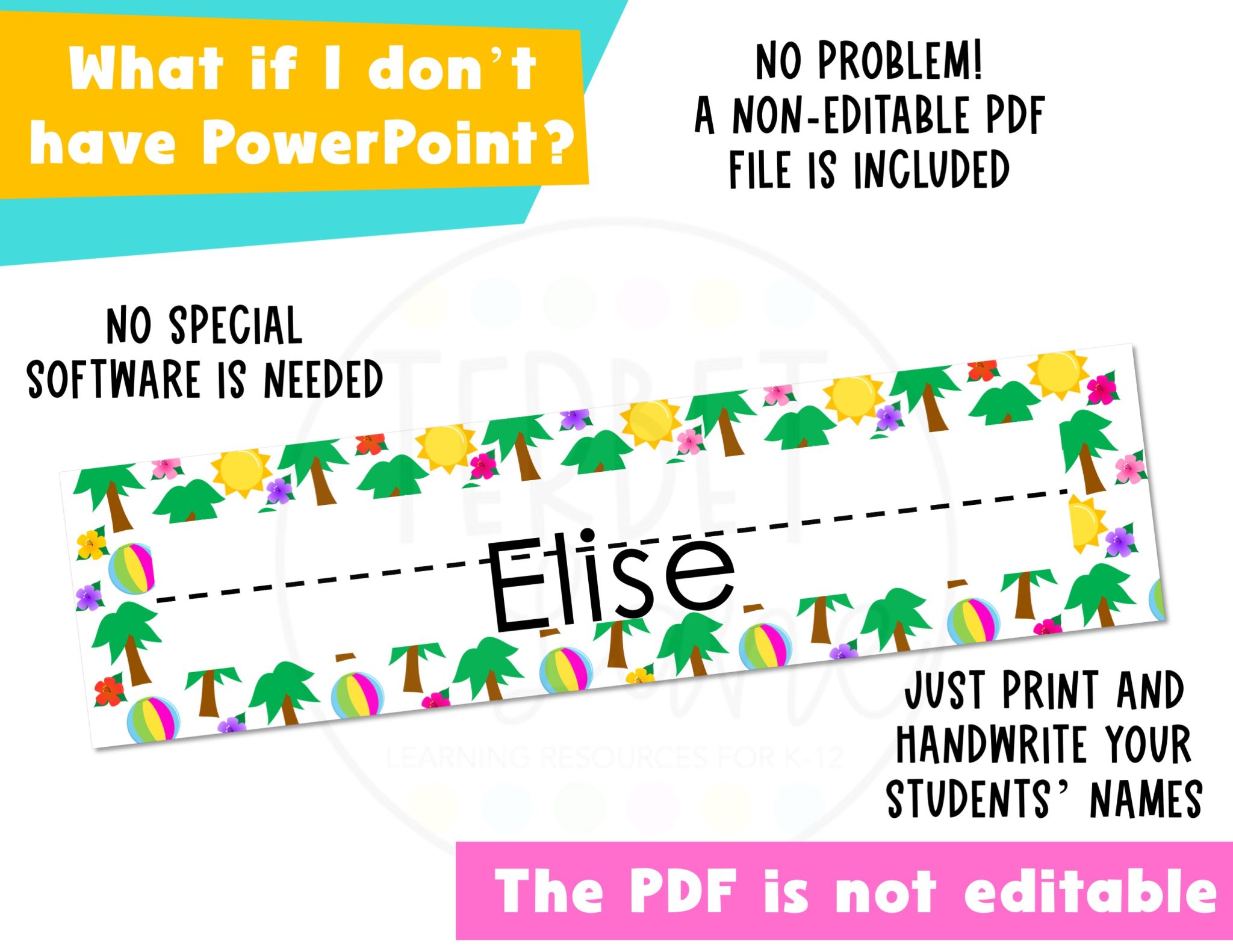 Summer Themed Editable Desk Name Tags - Made By Teachers