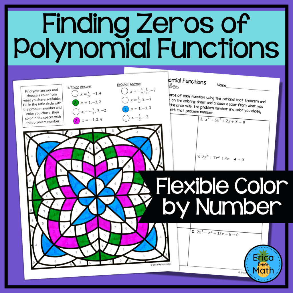 Finding Rational Zeros of Polynomial Functions Color by Number Activity ...