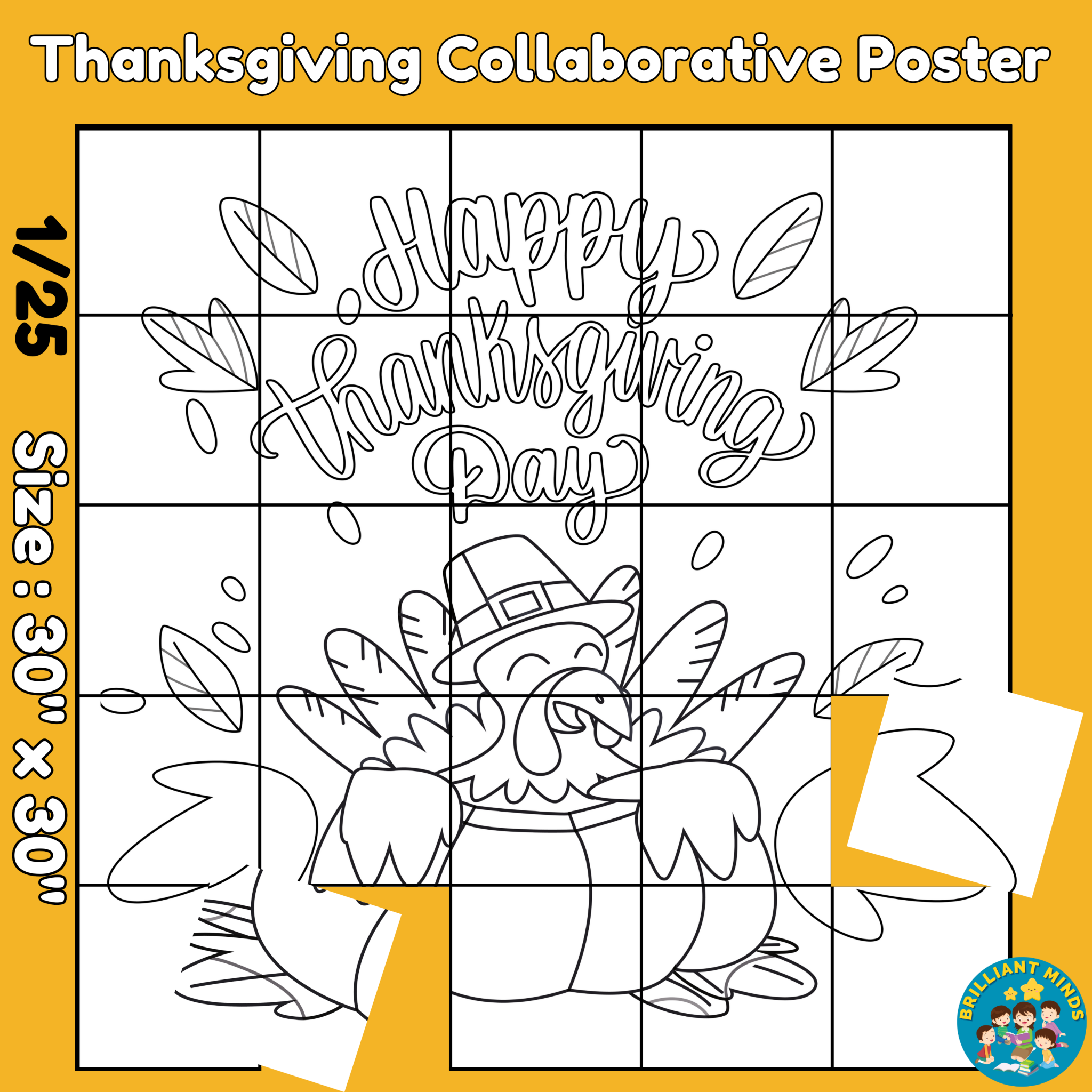 Turkey Collaborative Poster Art Coloring pages Class Decor-Thanksgiving ...