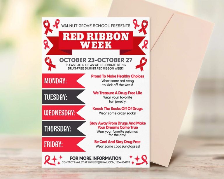 Editable Red Ribbon Week Itinerary Flyer, Drug Free Spirit Week Poster ...