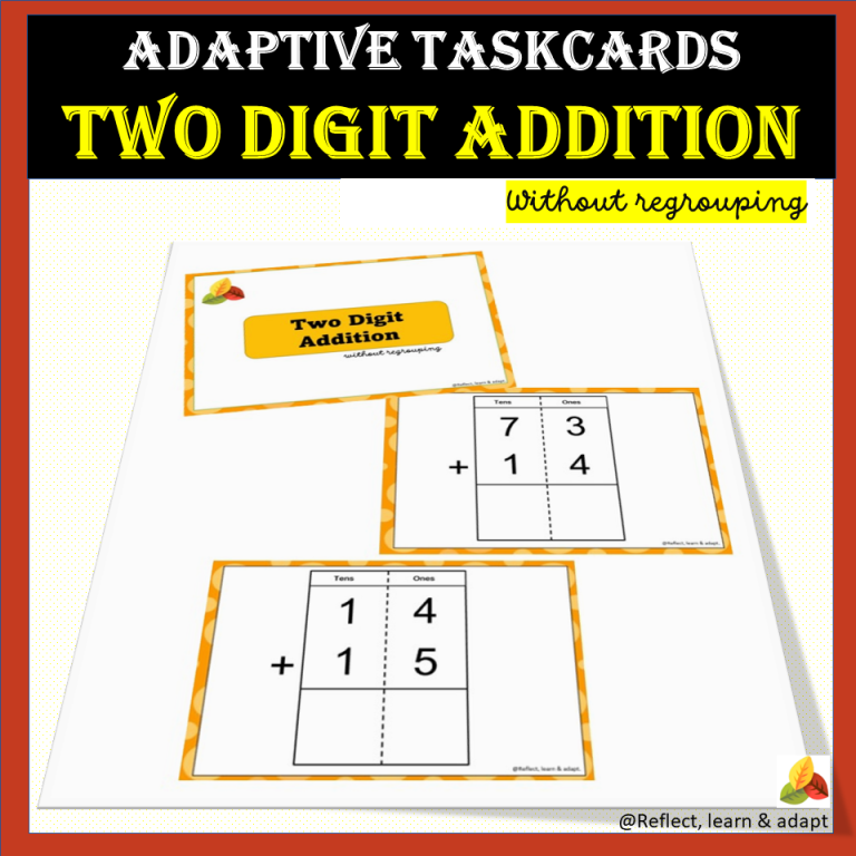 Two digit addition without regrouping | Adaptive Math Fluency Taskcards ...