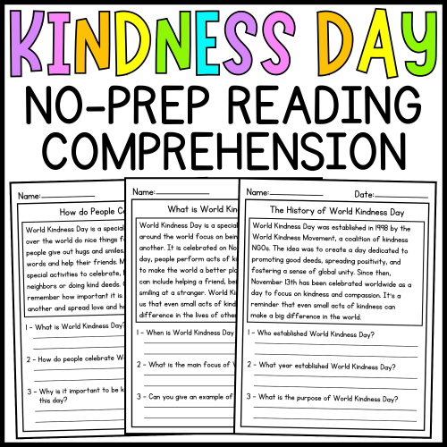 World Kindness Day Reading Comprehension Passages • Kindness Day ...