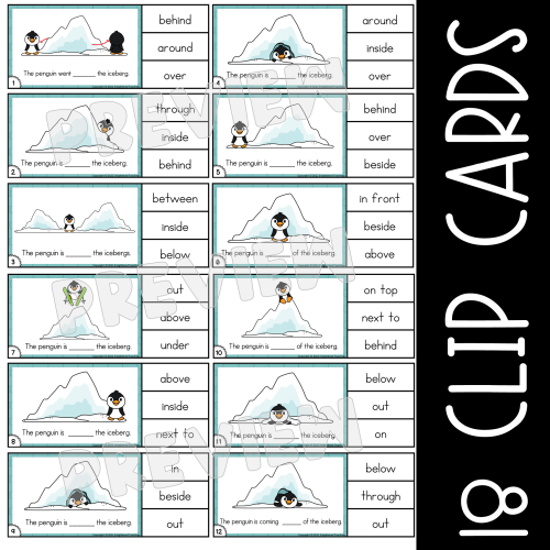 Penguin Prepositions BUNDLEPenguin Adapted Book, Clip Cards, Emergent ...