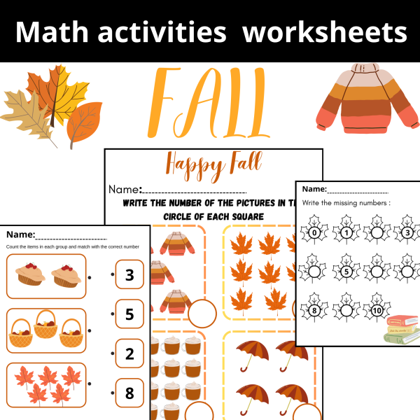 Fall math activities, worksheets toddlers ,kindergarten autumn, numbers ...