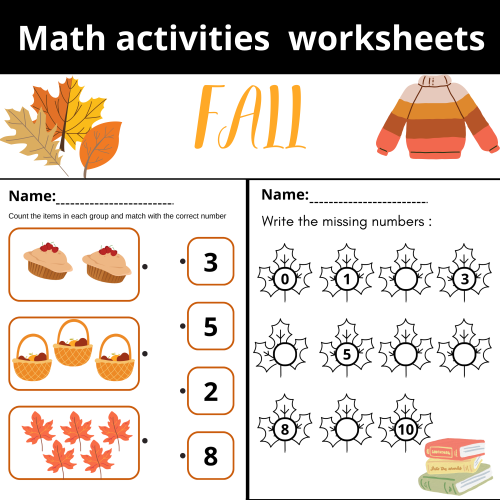 Fall math activities, worksheets toddlers ,kindergarten autumn, numbers ...