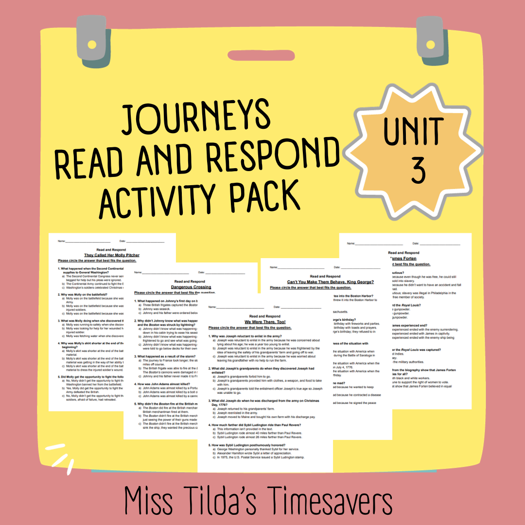 Read and Respond Activity Pack - Grade 5 Journeys: Unit 3 | Made By ...