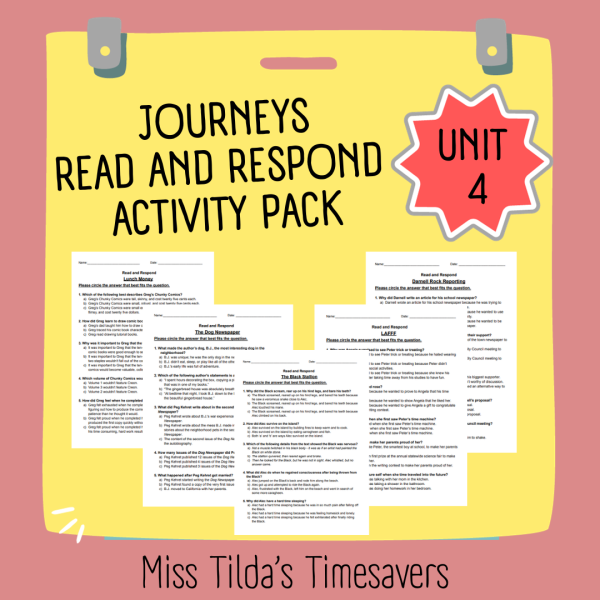 Read and Respond Activity Pack - Grade 5 Journeys: Unit 4 | Made By ...