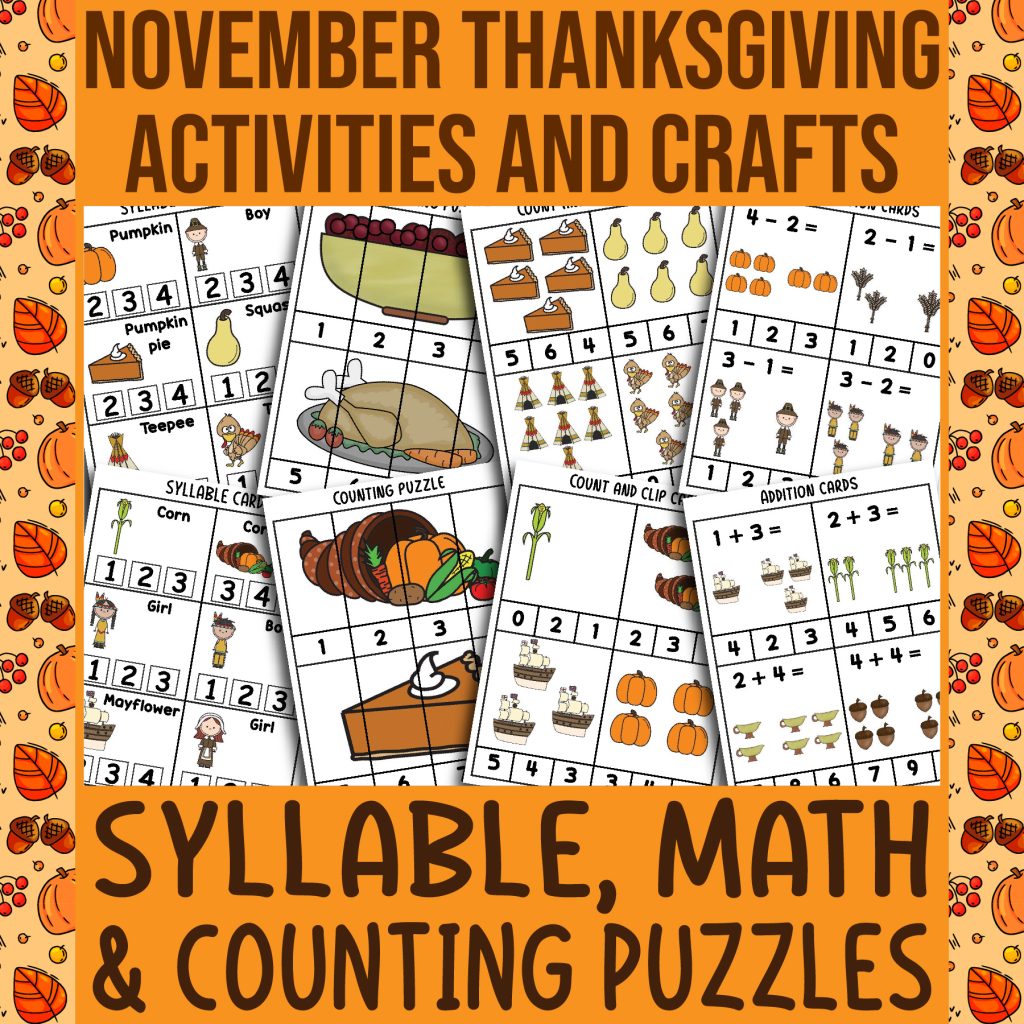 November Thanksgiving Activities - Syllable, Addition, Subtraction and ...
