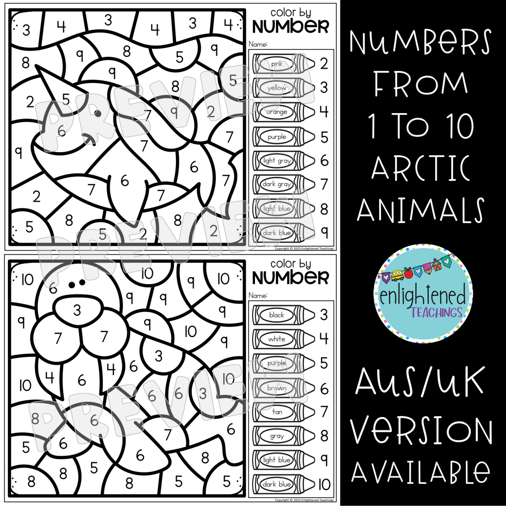 Arctic Animal Numbers to 10 Color by Number Worksheets Arctic Animals ...