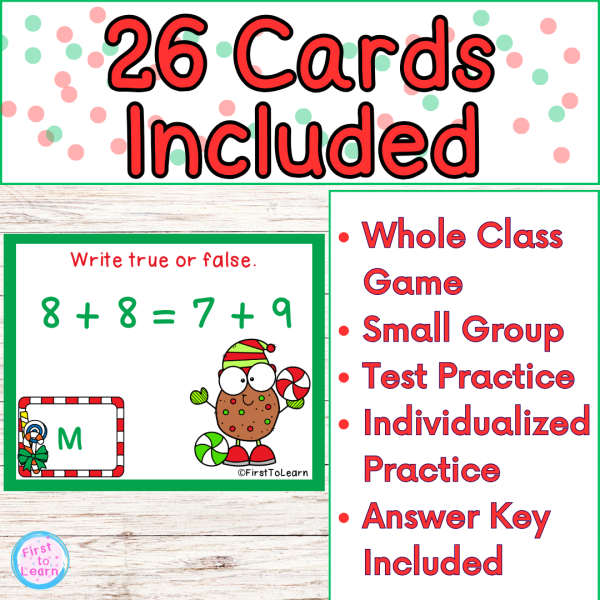True or False Equations Task Cards/Scoot First Grade Christmas - Made ...