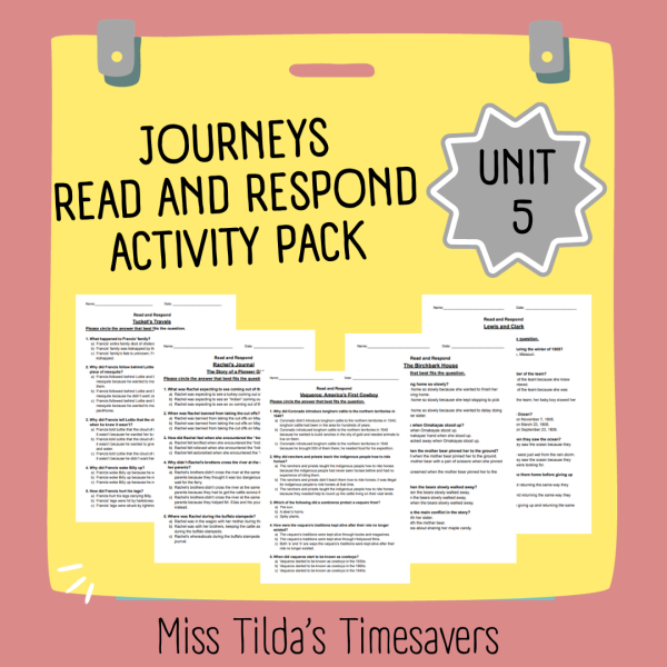 Read and Respond Activity Pack - Grade 5 Journeys: Unit 5 | Made By ...