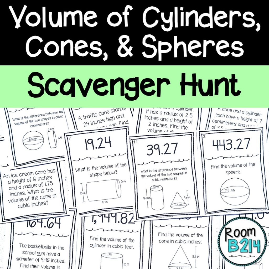 Volume of Cylinders, Cones, and Spheres Scavenger Hunt TEKS 8.7A - Made ...